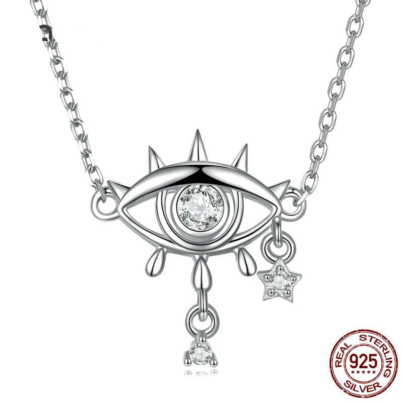 Eye Shaped Evil Eye with Star Charm Silver Necklace – Lucky.Evil-Eye.Shop