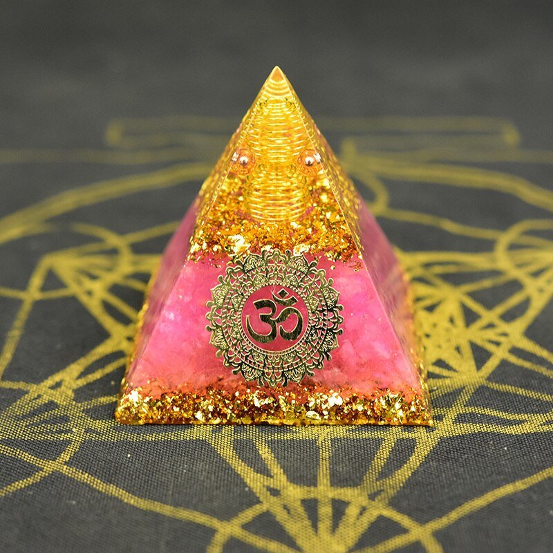 Orgone Pyramid with Divine Om and Loving Rose Quartz – Lucky.Evil-Eye.Shop