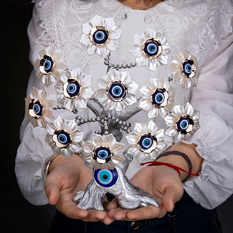 White Flower Evil Eyes on Feng Shui Tree of Life Evil Eye Desktop Orna ...